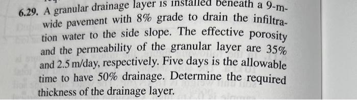 Solved 6.29. A granular drainage layer is installed beneath | Chegg.com
