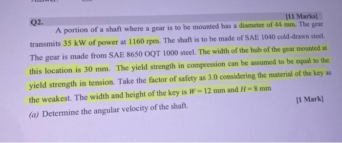 Solved Determine the angular velocity of the shaft. | Chegg.com