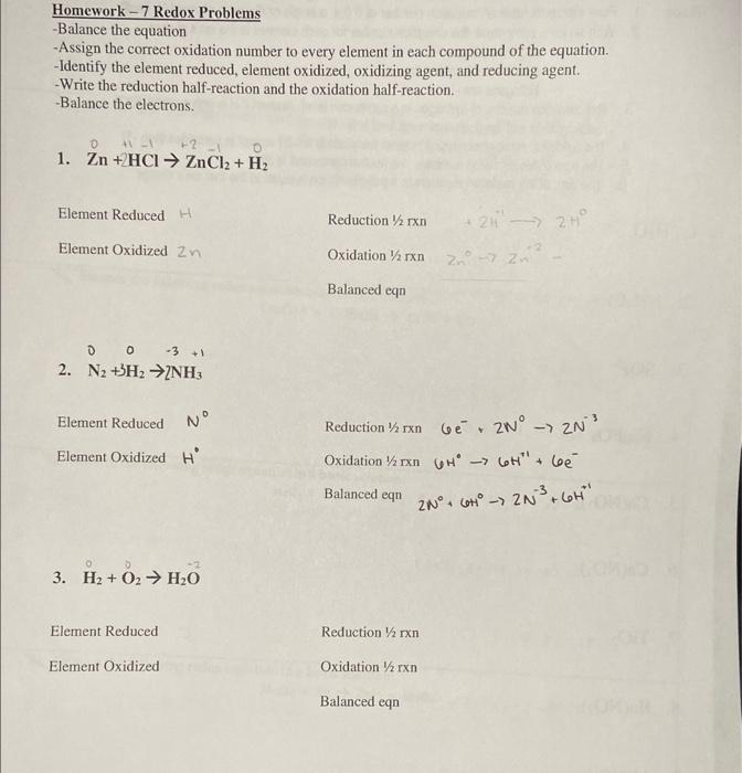 Solved Homework - 7 Redox Problems -Balance the equation | Chegg.com