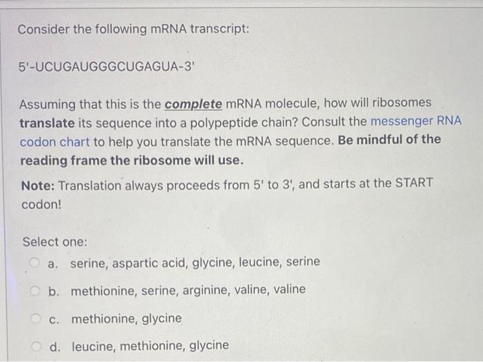 Solved Consider the following mRNA transcript: | Chegg.com