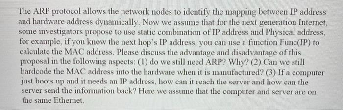 Solved The ARP protocol allows the network nodes to identify | Chegg.com