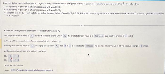 Solved Suppose X1 is a numerical variable and X2 is a dummy | Chegg.com