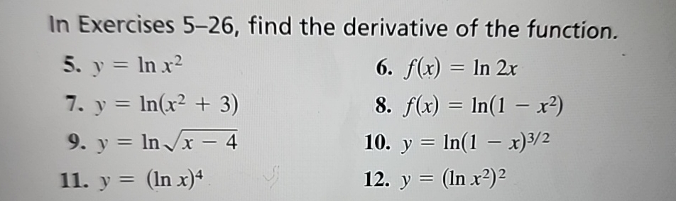 Solved In Exercises 5-26, ﻿find the derivative of the | Chegg.com