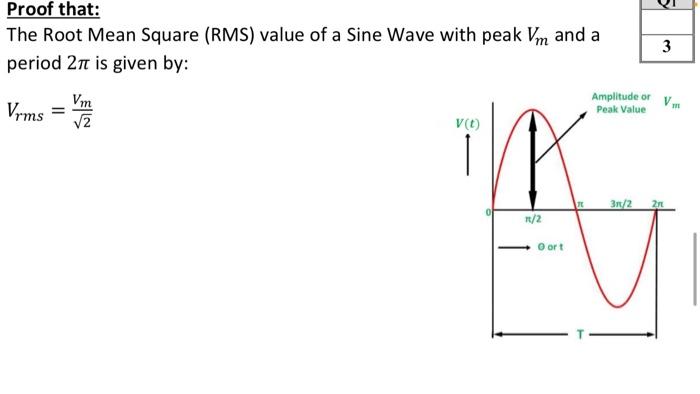 Solved 3 Proof that: The Root Mean Square (RMS) value of a | Chegg.com