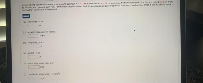 Solved A block-spring system consists of a spring with | Chegg.com