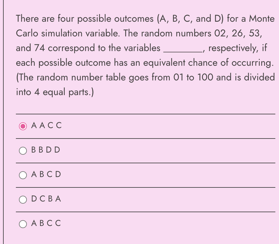 Solved There are four possible outcomes (A, ﻿B, ﻿C, ﻿and D) | Chegg.com