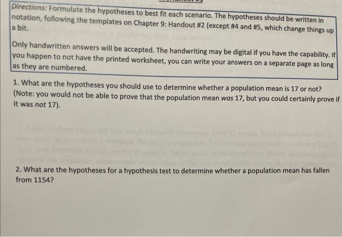 Solved Directions: Formulate the hypotheses to best fit each | Chegg.com