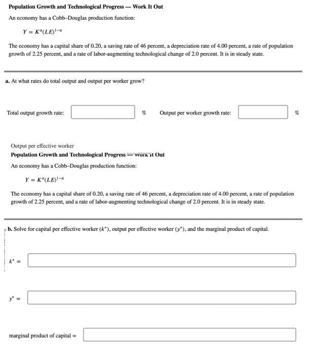 Solved Population Growth and Technological Progress - Work | Chegg.com