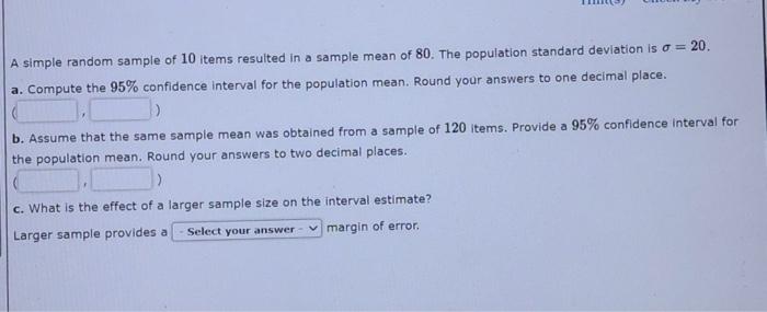 Solved A simple random sample of 10 items resulted in a | Chegg.com