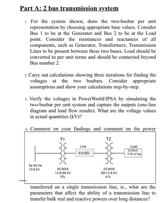 Solved Part A: 2 bus transmission system 1. For the system | Chegg.com