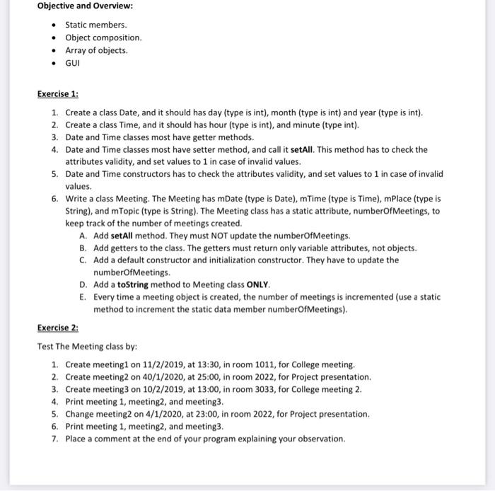 Solved Objective and Overview: Static members. • Object | Chegg.com