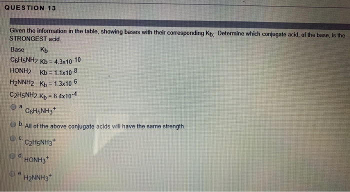 Solved QUESTION 13 Given the information in the table, | Chegg.com