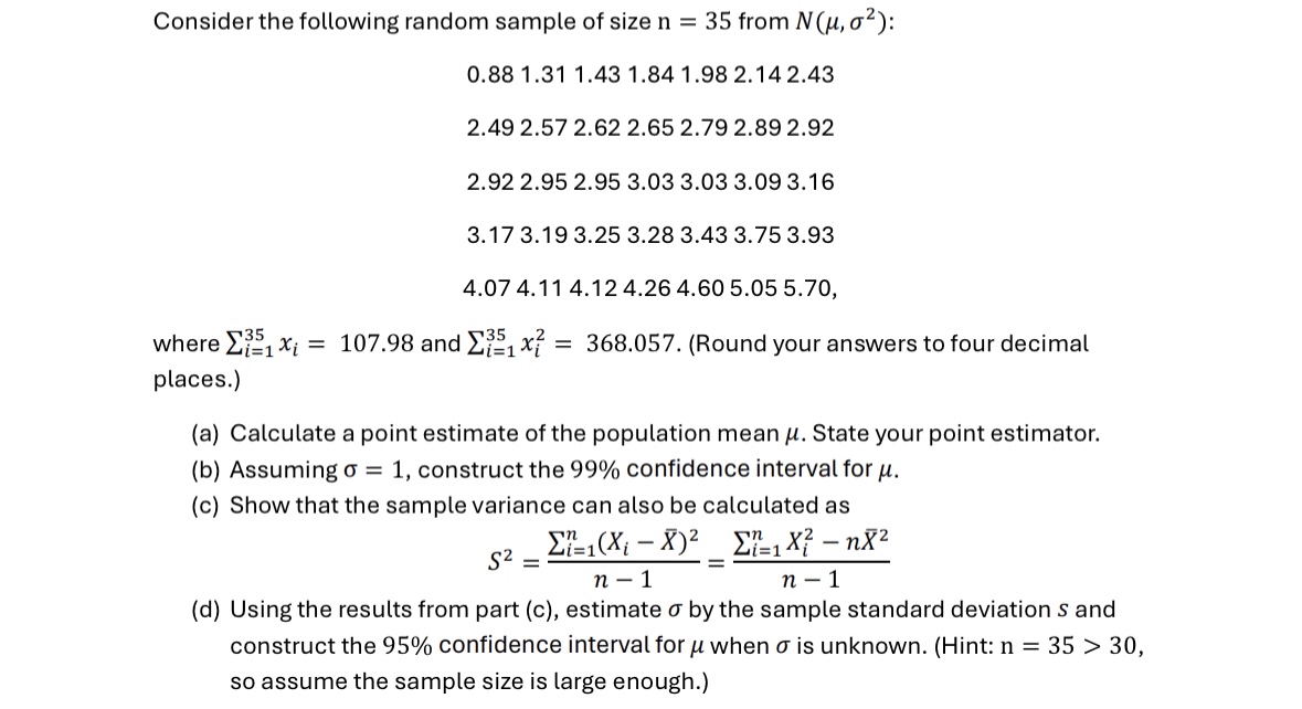 Solved Consider the following random sample of size n=35 | Chegg.com