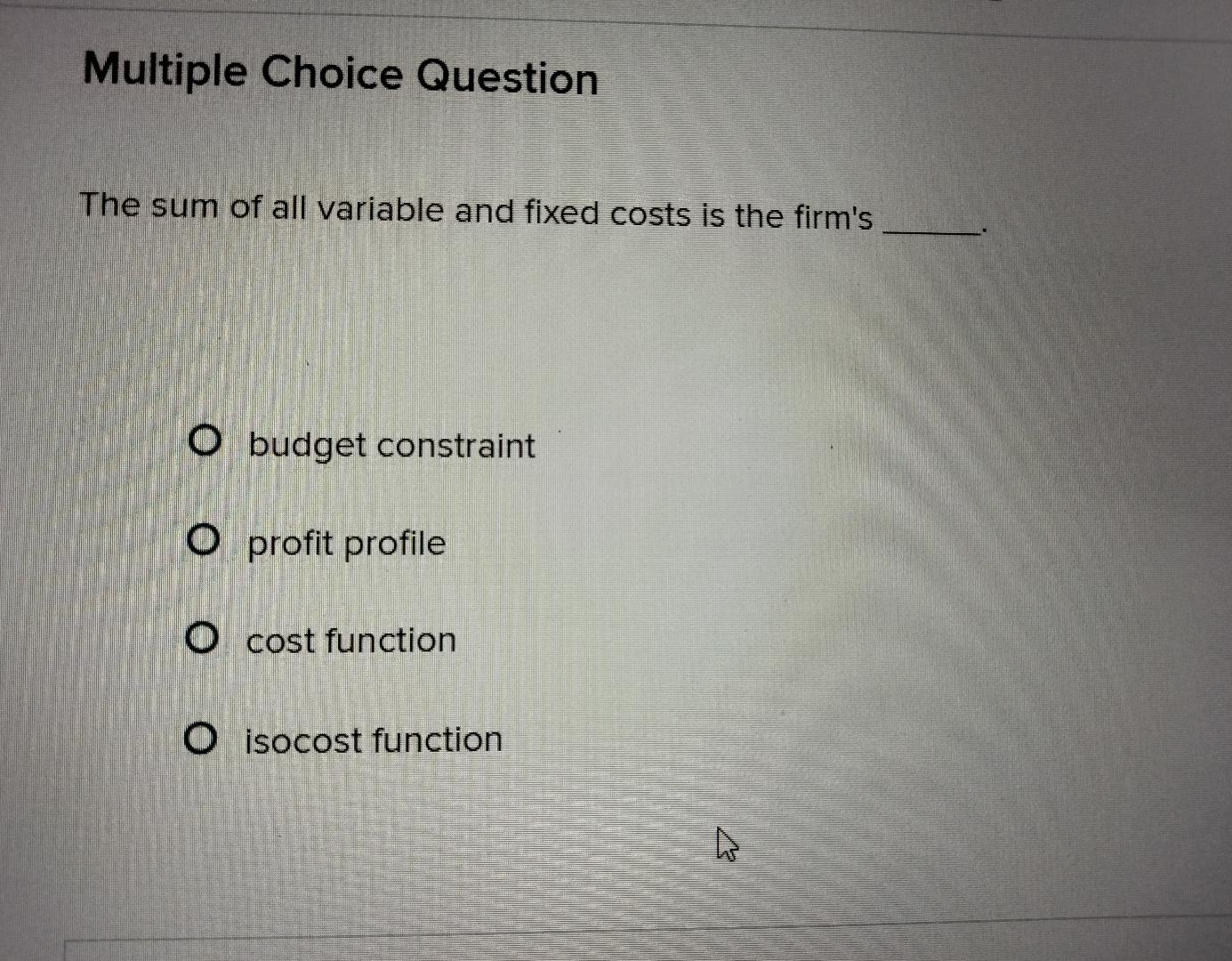 Solved Multiple Choice QuestionThe sum of all variable and | Chegg.com