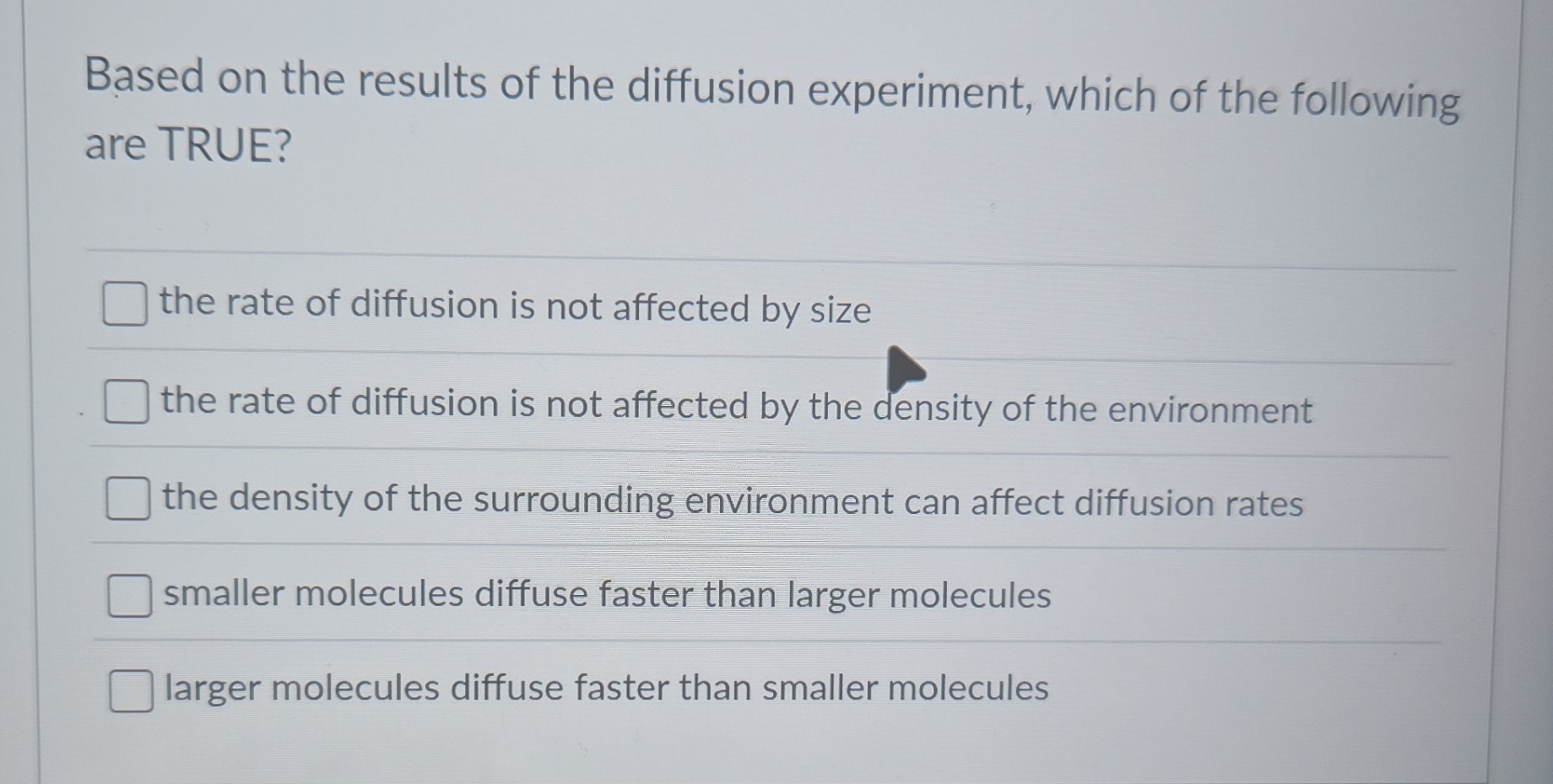 Solved Based on the results of the diffusion experiment, | Chegg.com