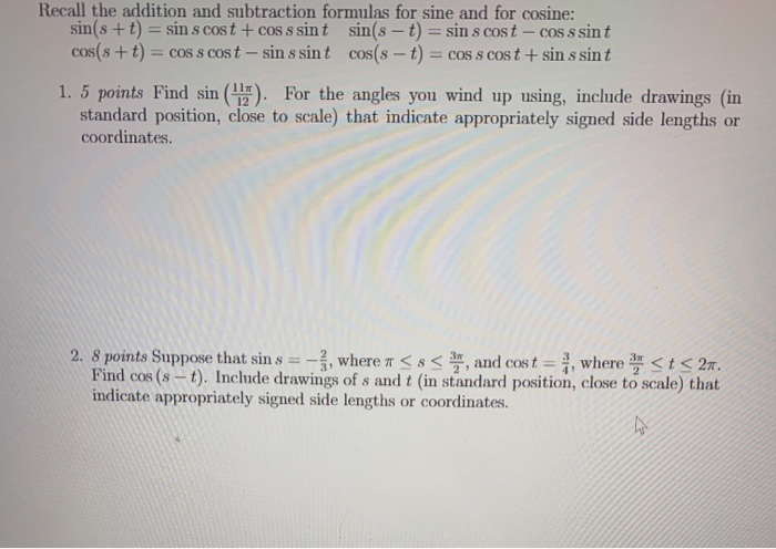 Solved Recall the addition and subtraction formulas for sine | Chegg.com