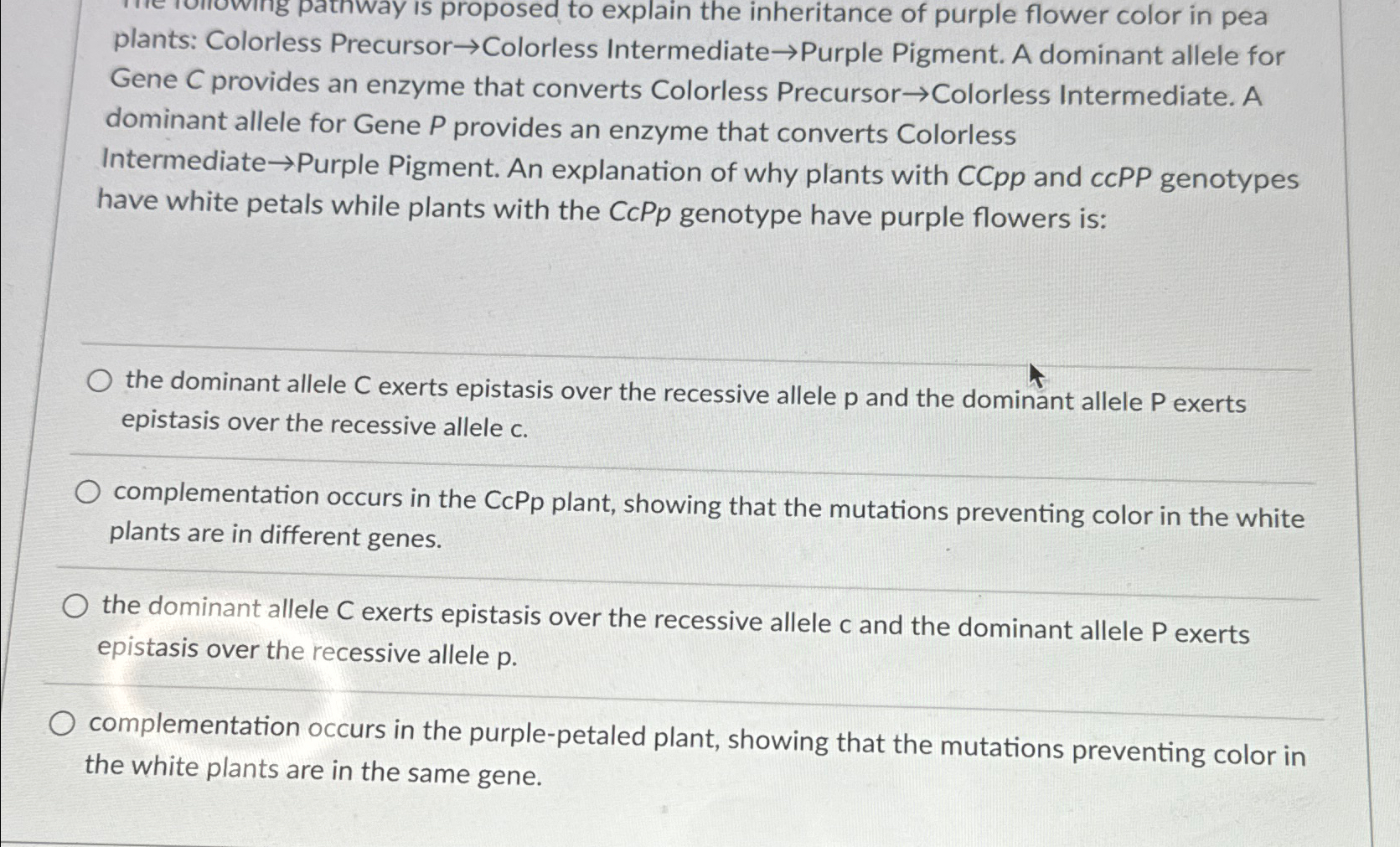 Solved plants: Colorless Precursor → ﻿Colorless Intermediate | Chegg.com