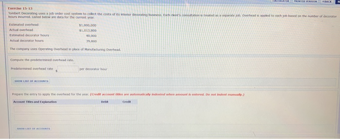 Solved Exercise 15-13 Tombert Decorating uses a job order | Chegg.com