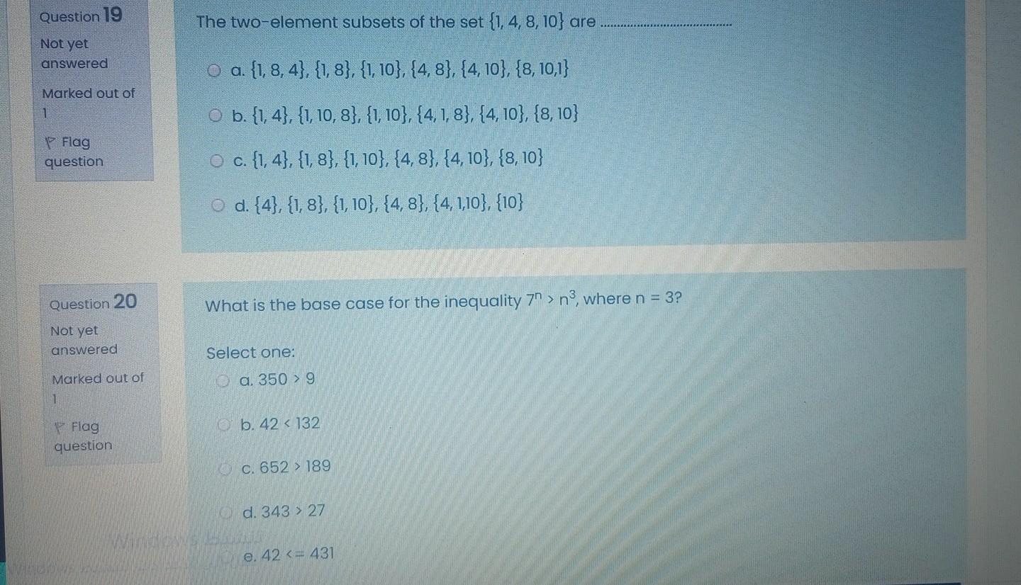 Solved Question 19 The two-element subsets of the set {1, 4, | Chegg.com