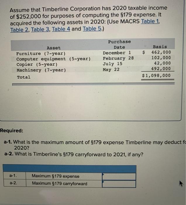 Solved Assume that Timberline Corporation has 2020 taxable | Chegg.com