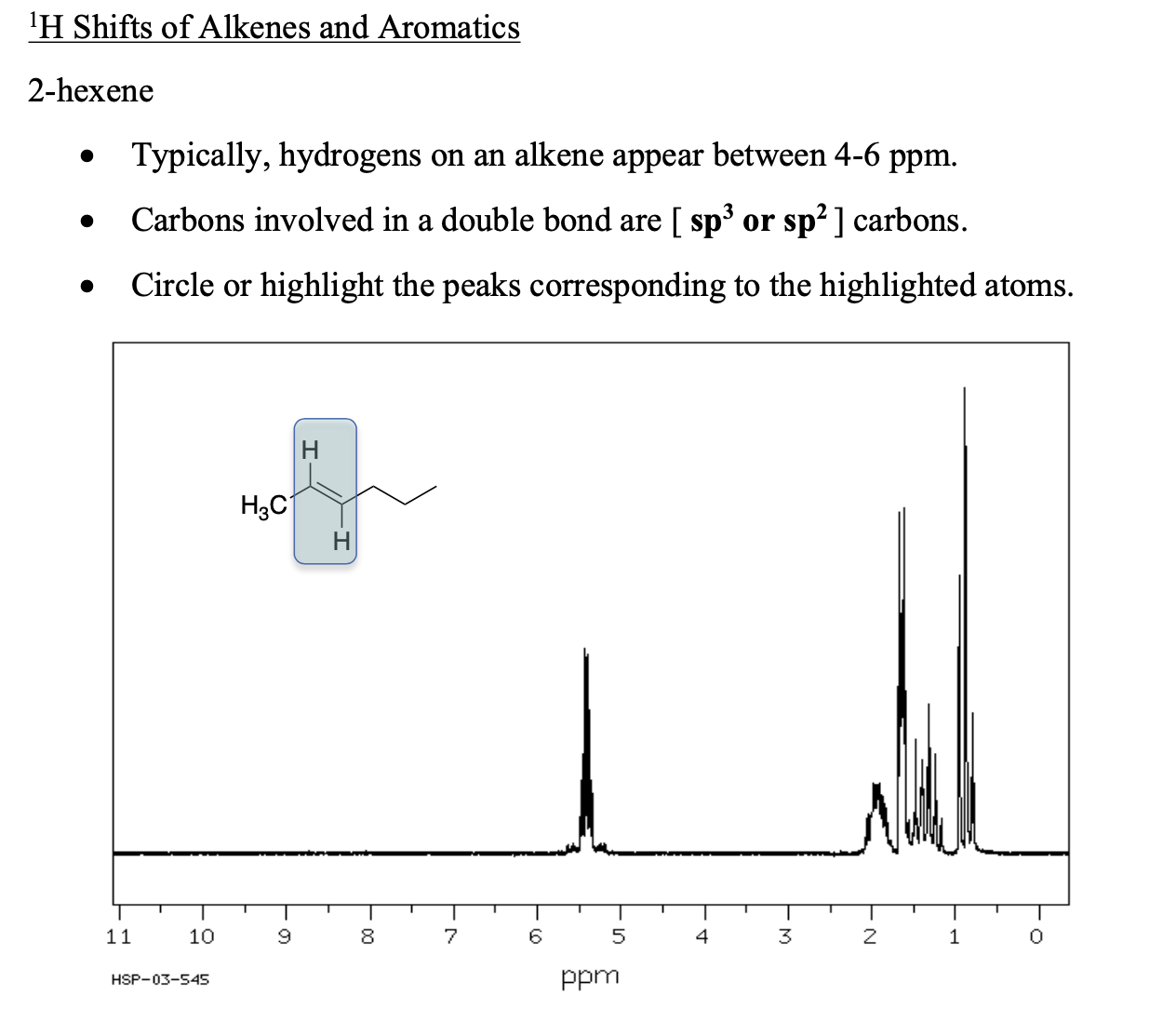 Solved \( { }^{1} \mathrm{H} \) ﻿Shifts of Alkenes and | Chegg.com