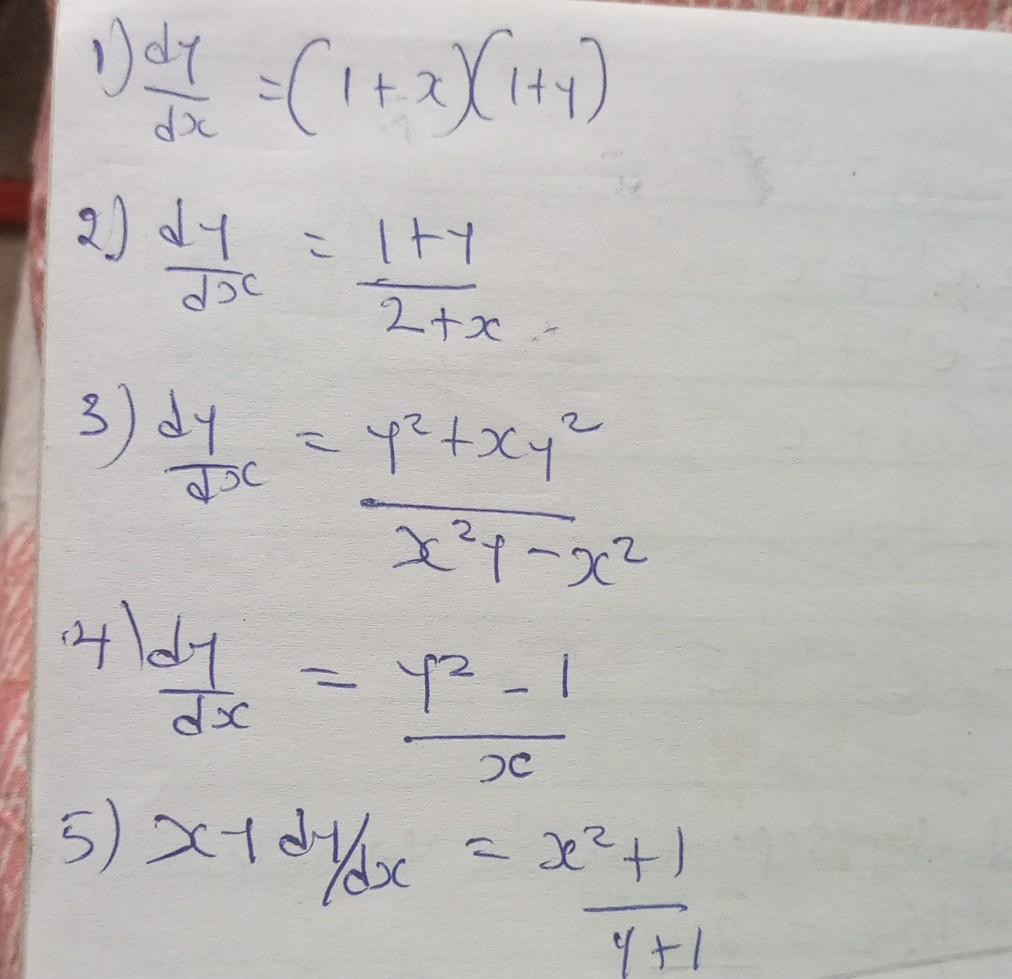 Solved 1) dxdy=(1+x)(1+y) 2) dxdy=2+x1+y 3) | Chegg.com