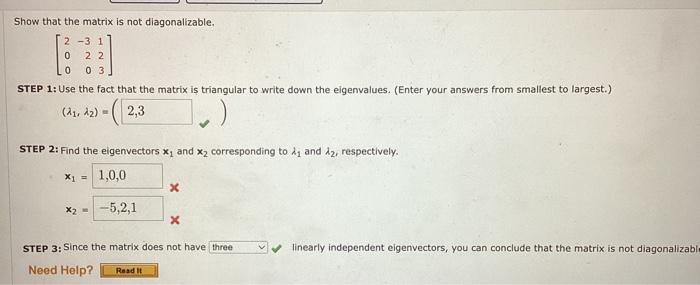 Solved Show that the matrix is not diagonalizable. | Chegg.com