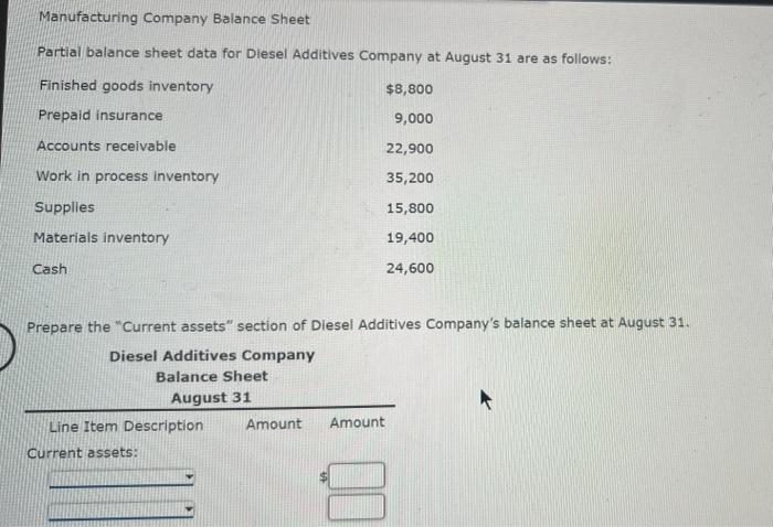 Solved Manufacturing Company Balance Sheet Partial balance | Chegg.com