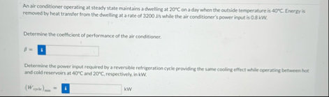 Solved An air conditioner operating at steady state | Chegg.com