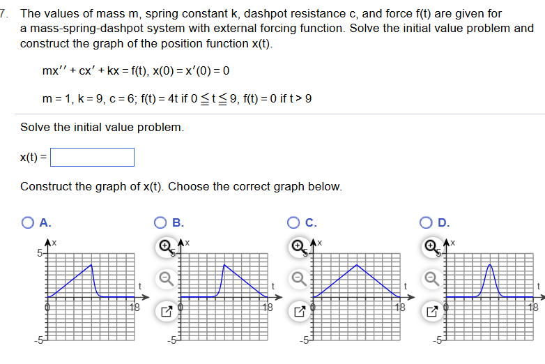 The values of mass m, ﻿spring constant k, ﻿dashpot | Chegg.com