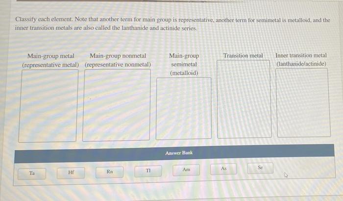 Solved Classify each element. Note that another term for | Chegg.com