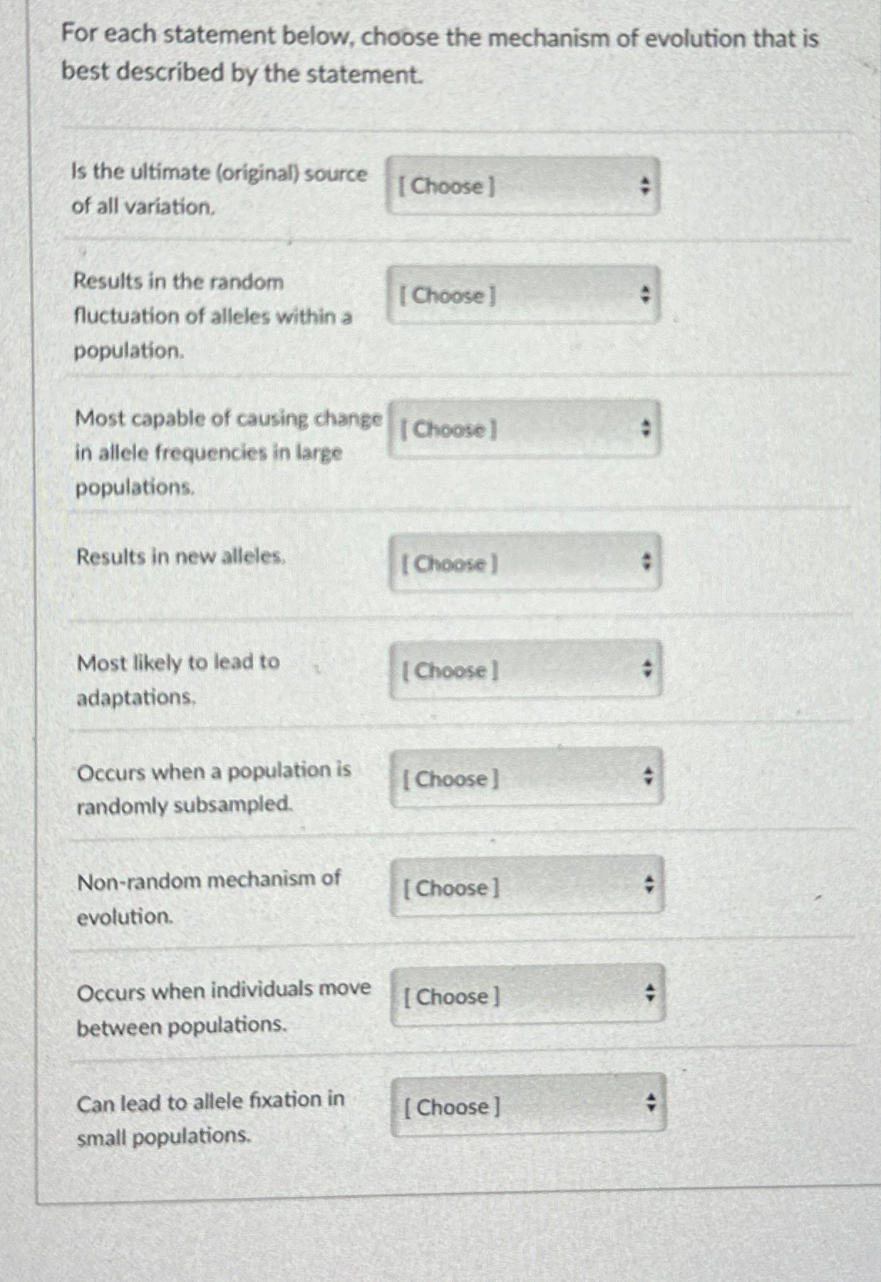 Solved For each statement below, choose the mechanism of | Chegg.com