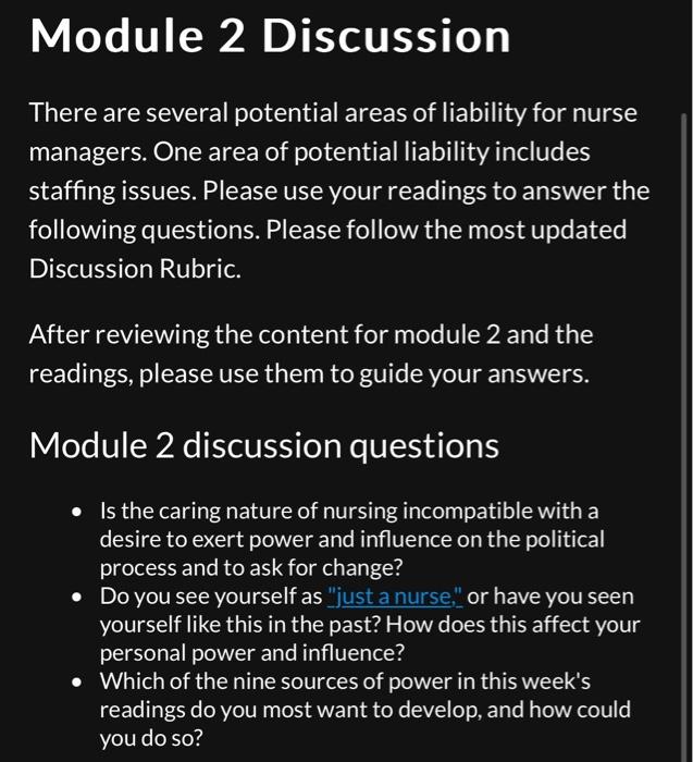 Solved Module 2 Discussion There are several potential areas | Chegg.com
