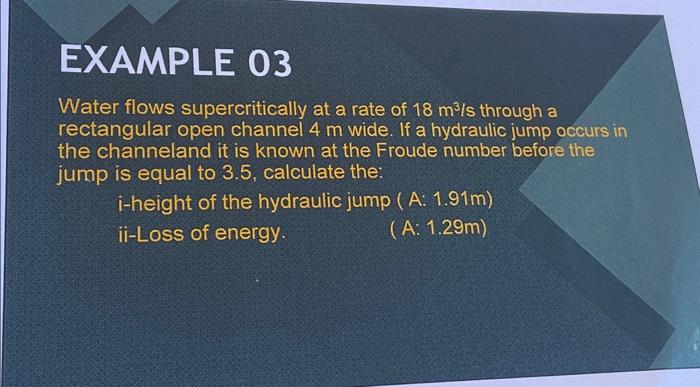Solved EXAMPLE 03 Water flows supercritically at a rate of | Chegg.com