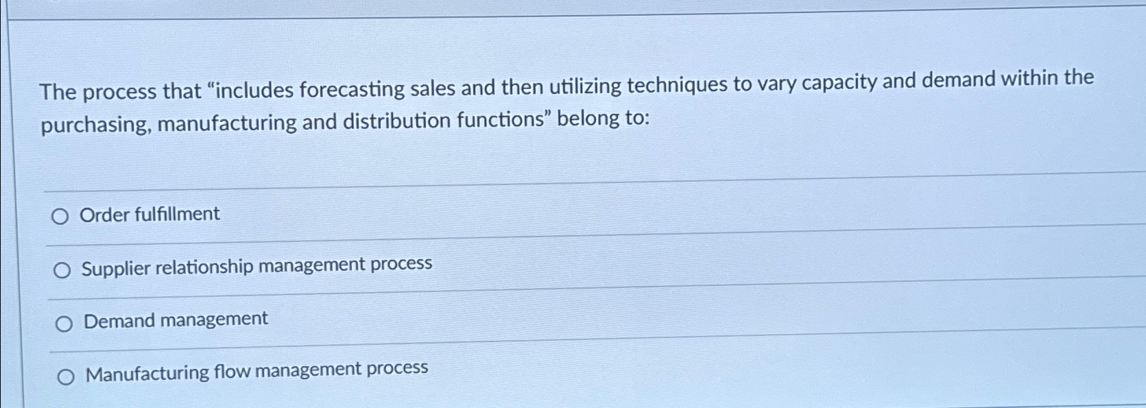 Solved The process that "includes forecasting sales and then | Chegg.com