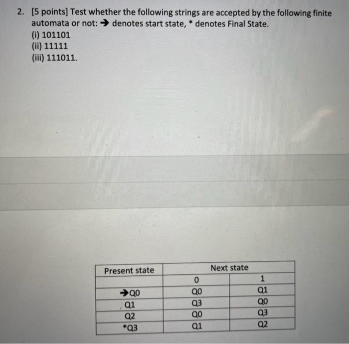 Solved 2. [5 points] Test whether the following strings are | Chegg.com