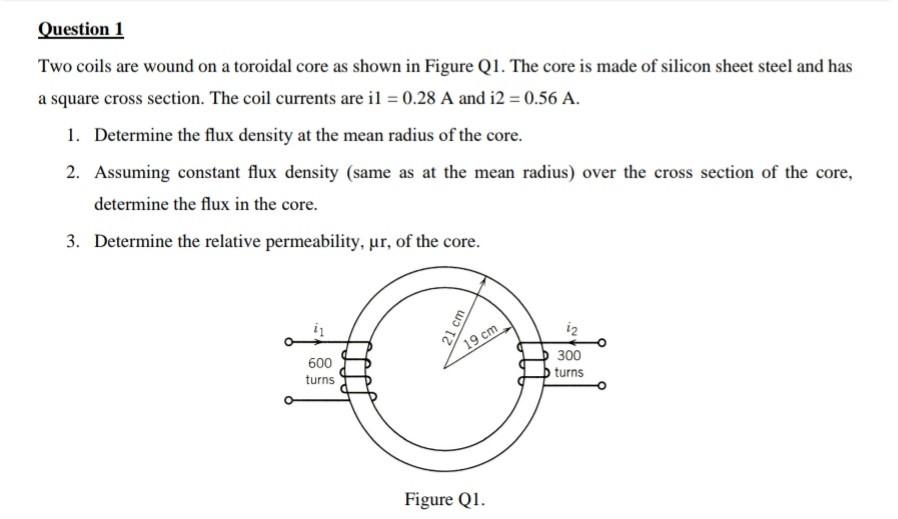 Solved Question 1 Two coils are wound on a toroidal core as | Chegg.com