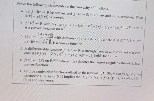 Solved Prove the following statements on the convexity of | Chegg.com