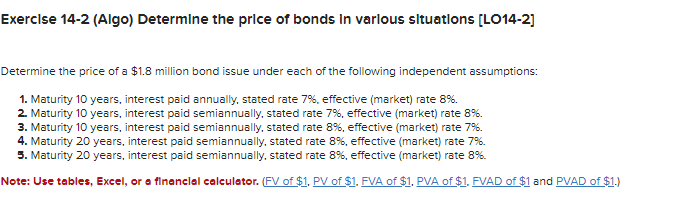 Solved Exercise 14-2 (Algo) ﻿Determine the price of bonds In | Chegg.com