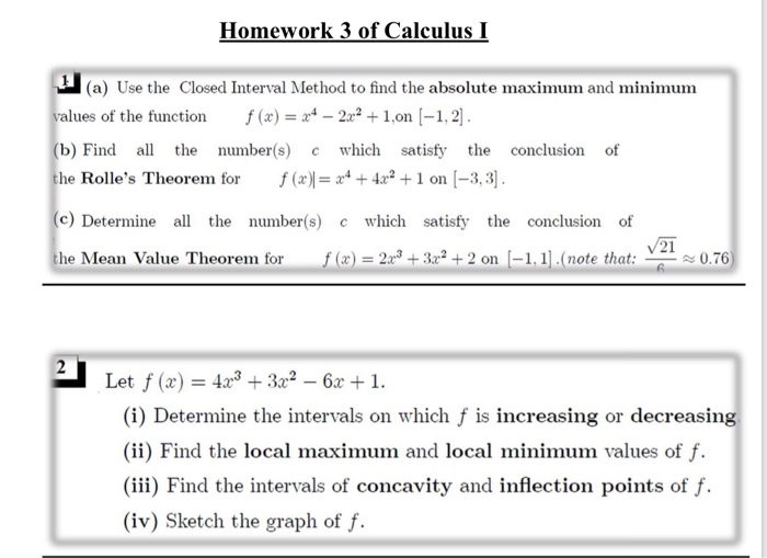 Solved Homework 3 of Calculus I (a) Use the Closed Interval | Chegg.com