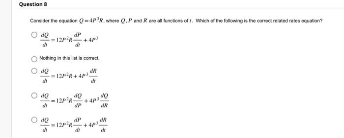 Solved Consider the equation Q=4P3R, where Q,P and R are all | Chegg.com