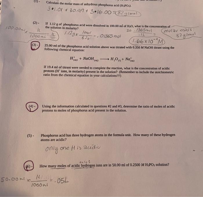 Solved (1) - Calculate the molar mass of anhydrous | Chegg.com