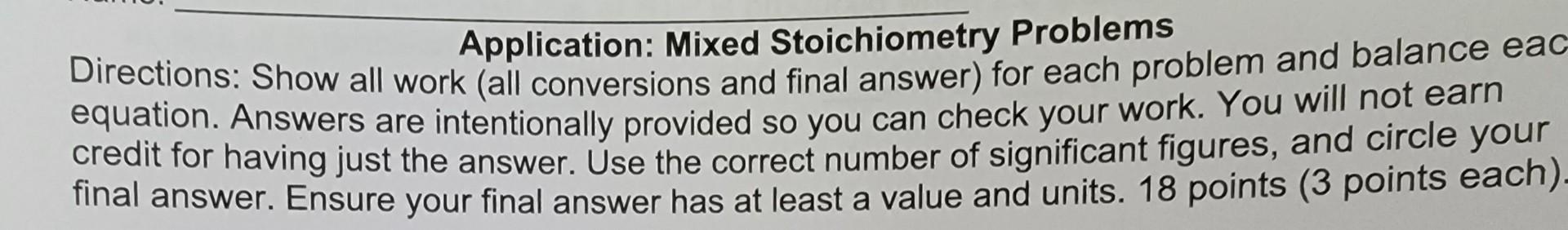 Solved Application: Mixed Stoichiometry Problems Directions: | Chegg.com