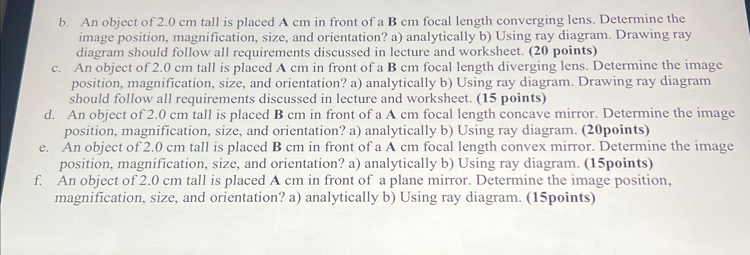 Solved b. ﻿An object of 2.0cm ﻿tall is placed Acm in front | Chegg.com