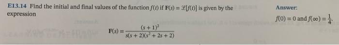 Solved E13.14 Find the initial and final values of the | Chegg.com