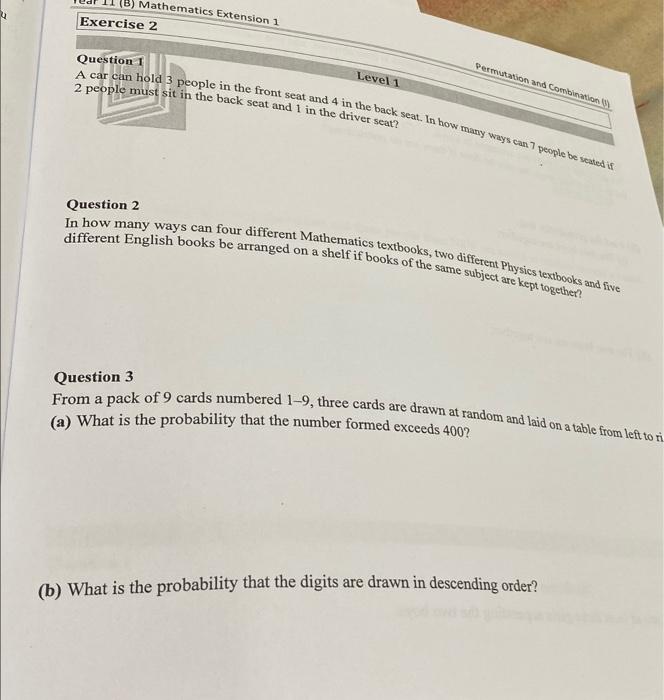 Solved Exercise 2 Question-1 A car can hold 3 people in the | Chegg.com