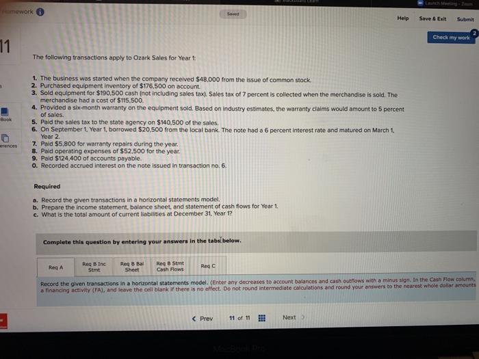 mework Seved Help Save & Exit Submit Check my work 11 | Chegg.com