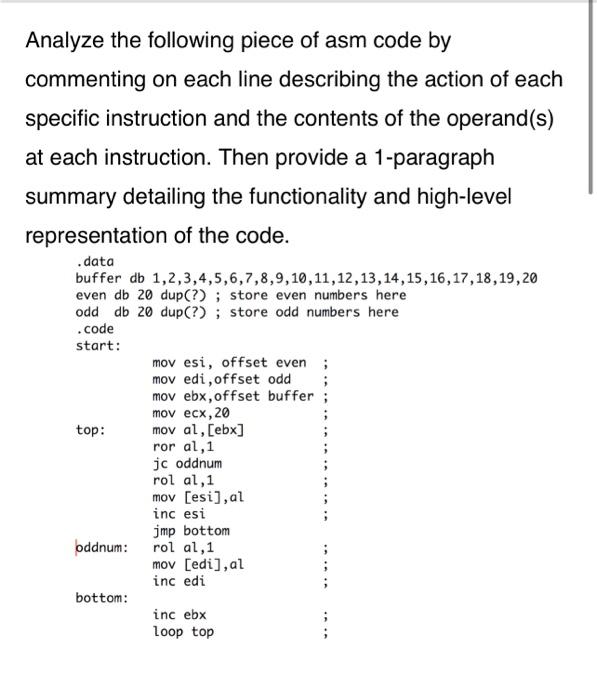 Solved Analyze the following piece of asm code by commenting | Chegg.com