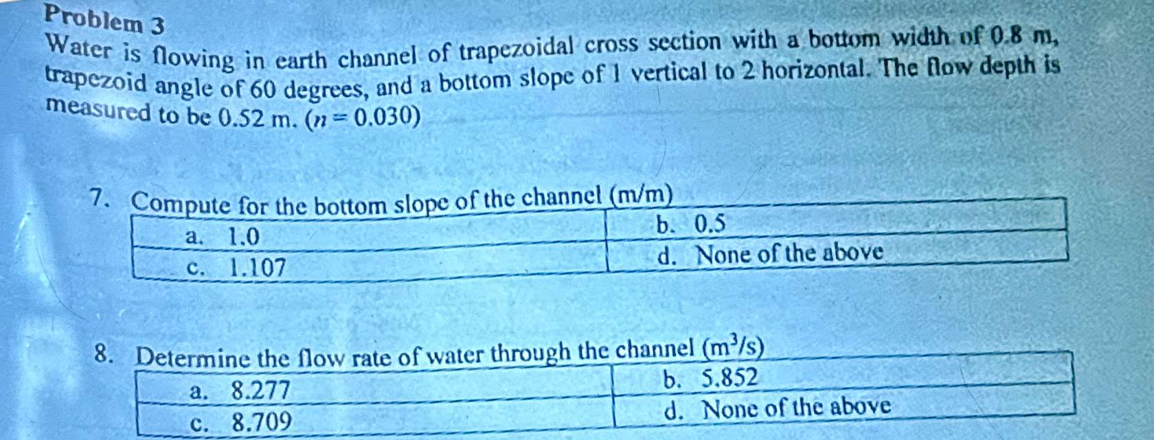 Solved Problem 3Water is flowing in earth channel of | Chegg.com