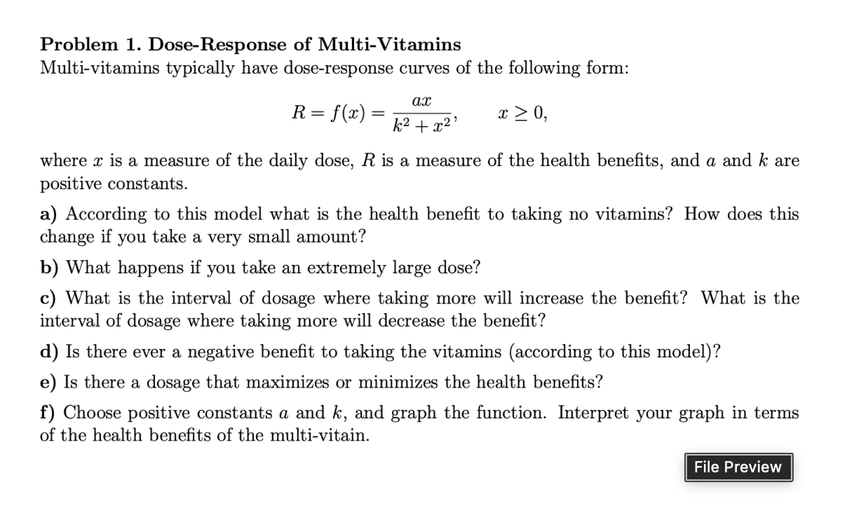Solved Problem 1. ﻿Dose-Response of Multi-Vitamins | Chegg.com